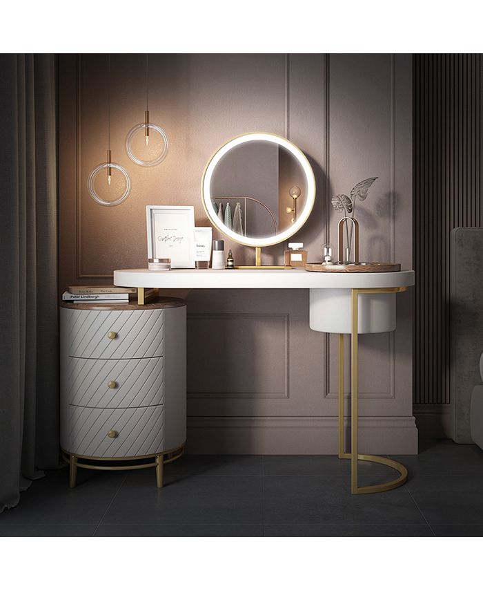 Simplie Fun Modern Makeup Vanity Table With LED Lighted Mirror ...