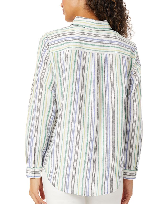 Jones New York Women's Striped Button-Up Tunic Linen Top - Macy's