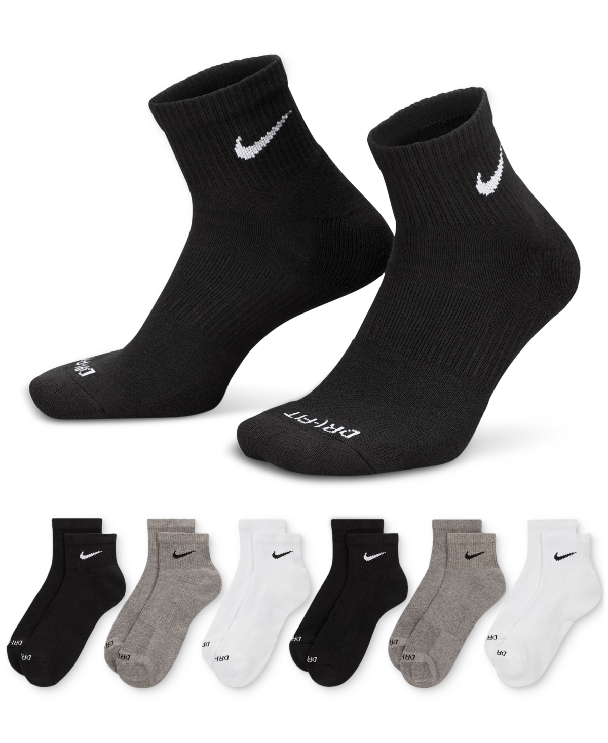 Click here for Nike Unisex 6-Pack Dri-fit Ankle Socks - Multi Bla... prices