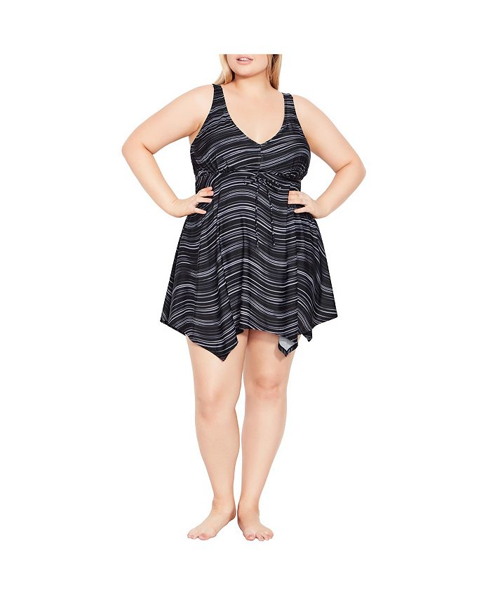 AVENUE Women's Plus Size Sharkbite Print Swim Dress - Macy's