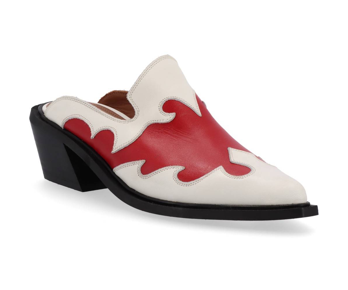 Click here for Alohas Womens Weston Leather Mules - Red cream prices