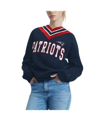 Women's Navy New England Patriots Heidi Raglan V-Neck Sweater