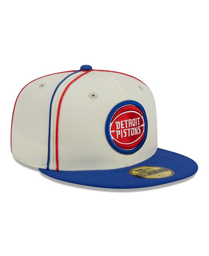 New Era Men's Cream, Blue Detroit Pistons Piping 2-Tone 59FIFTY Fitted ...