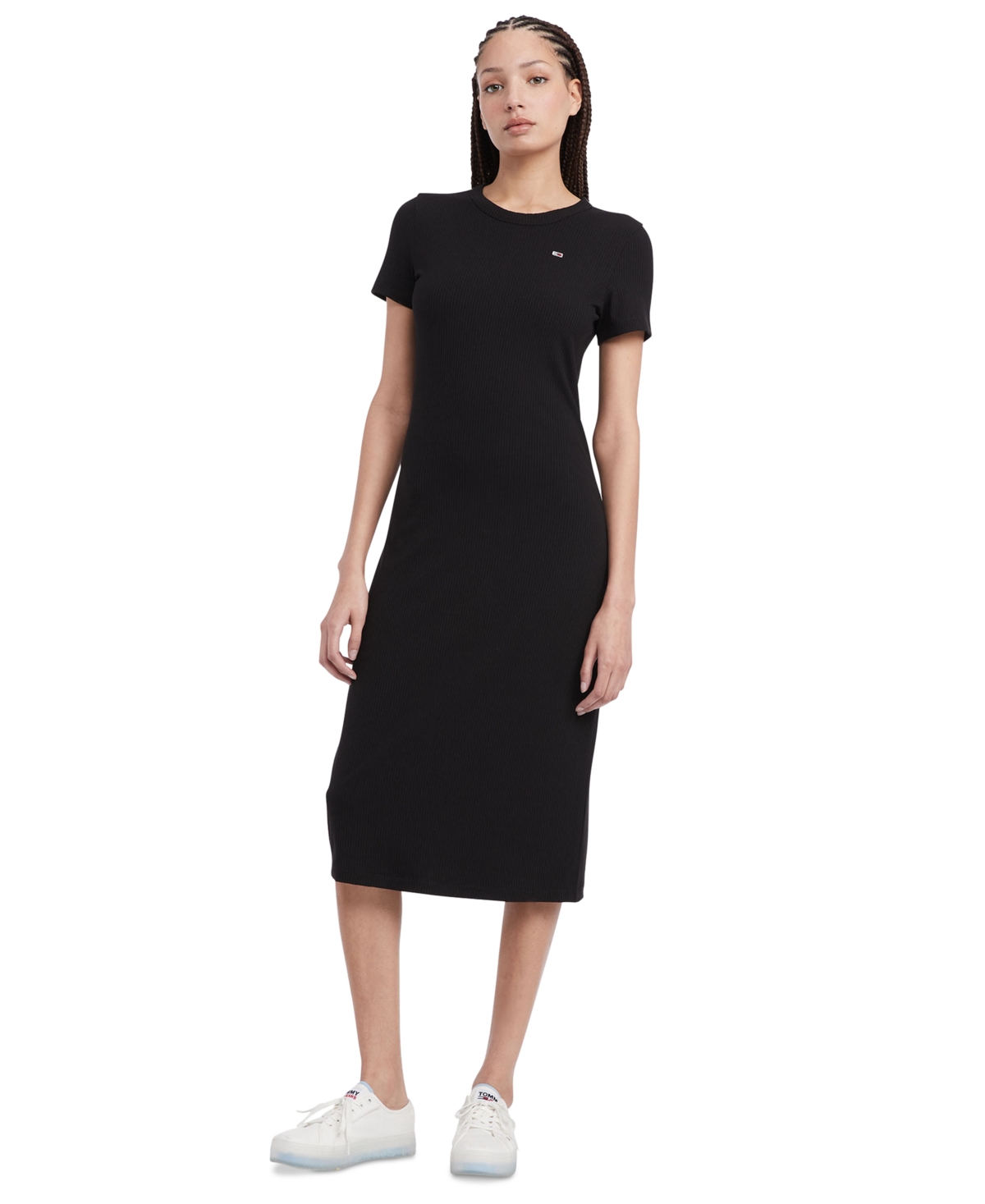 Click here for Tommy Jeans Womens Ribbed Bodycon Midi Dress - Bla... prices