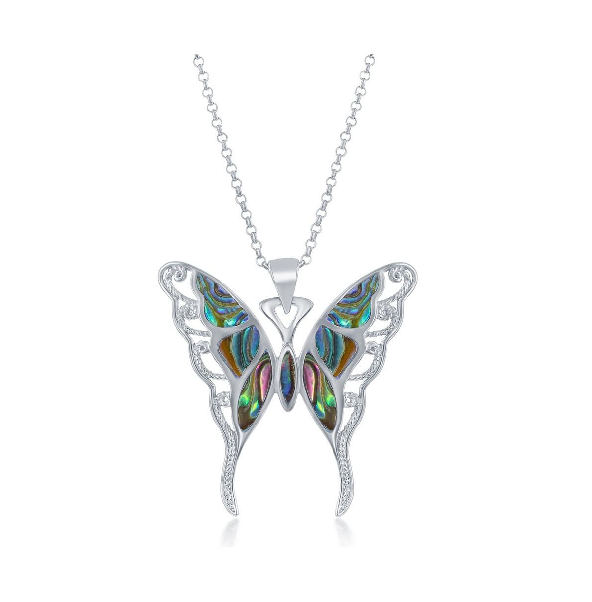 Click here for Sterling Silver Large Abalone Butterfly Pendant Ne... prices