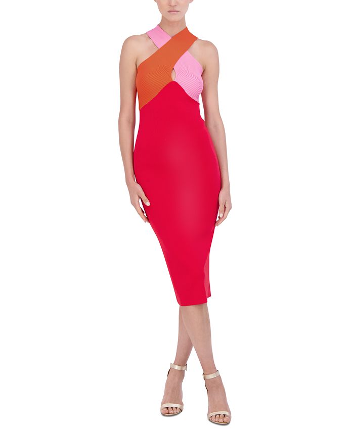 BCBG NEW YORK Women's Halter Colorblock Knit Midi Dress - Macy's