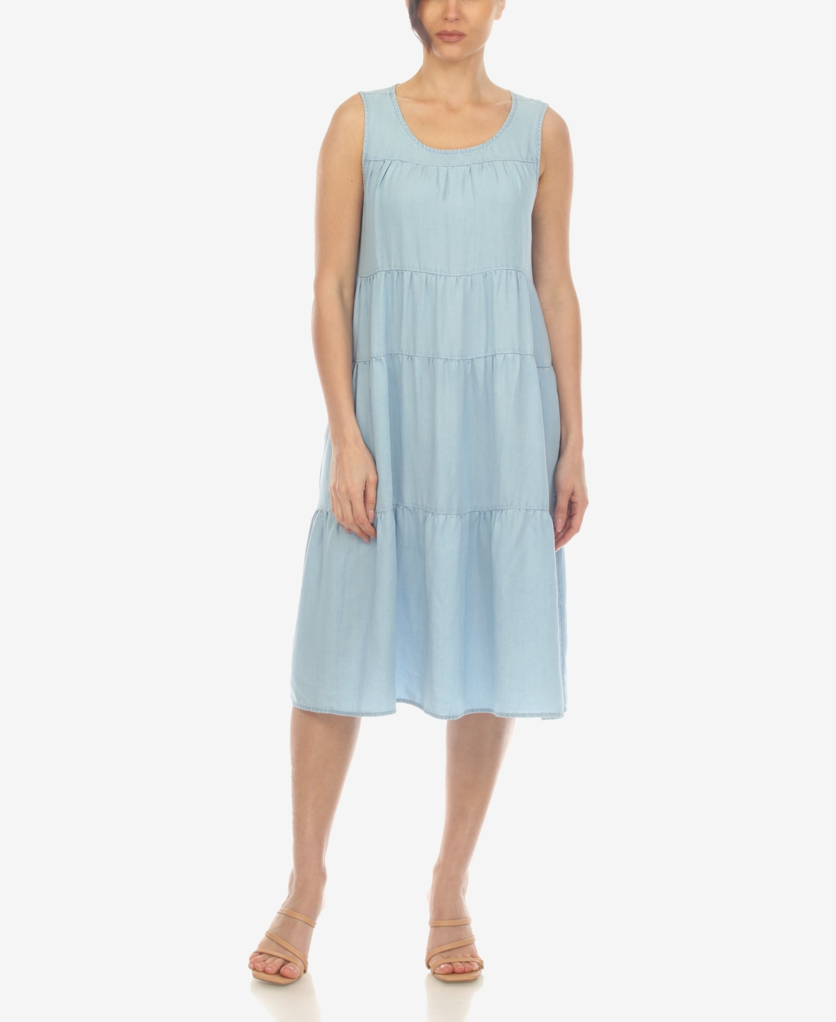 Click here for White Mark Womens Sleeveless Tiered Chambray Midi... prices