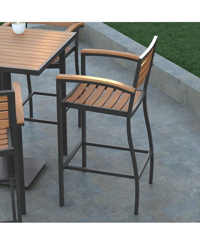 EMMA+OLIVER Livia All-Weather Bar Height Dining Stool With Armrests ...