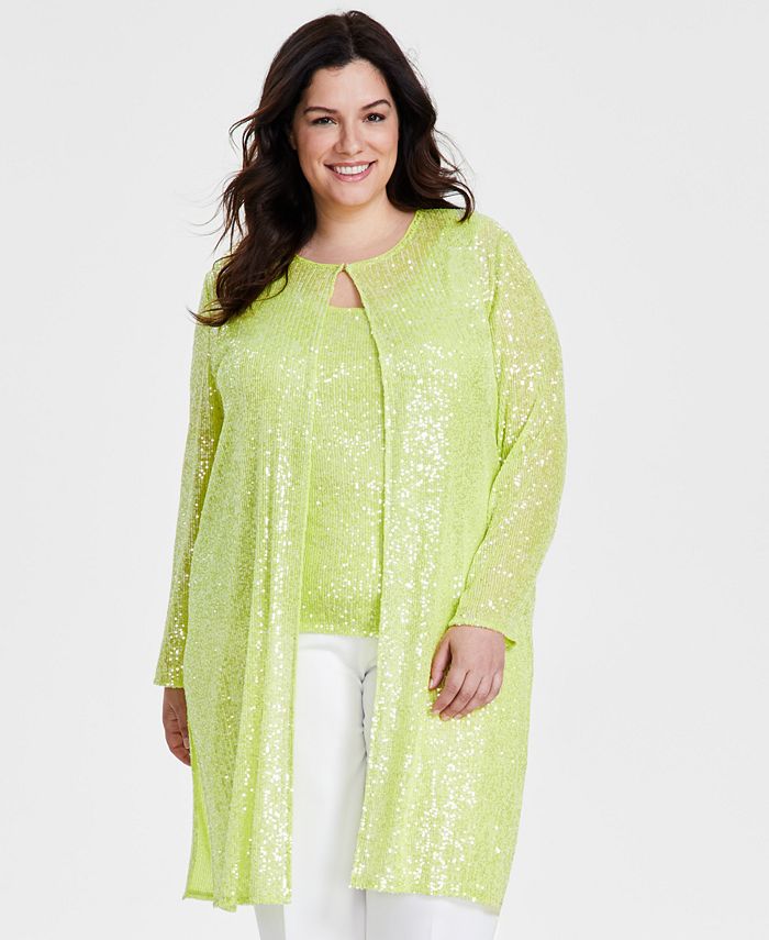 Anne Klein Plus Size Sequin Mesh Duster - Macy's