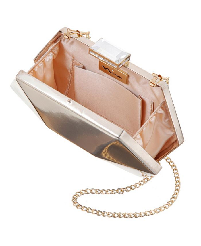 Nina Geometric Mirror Metallic Patent Minaudiere Handbag - Macy's