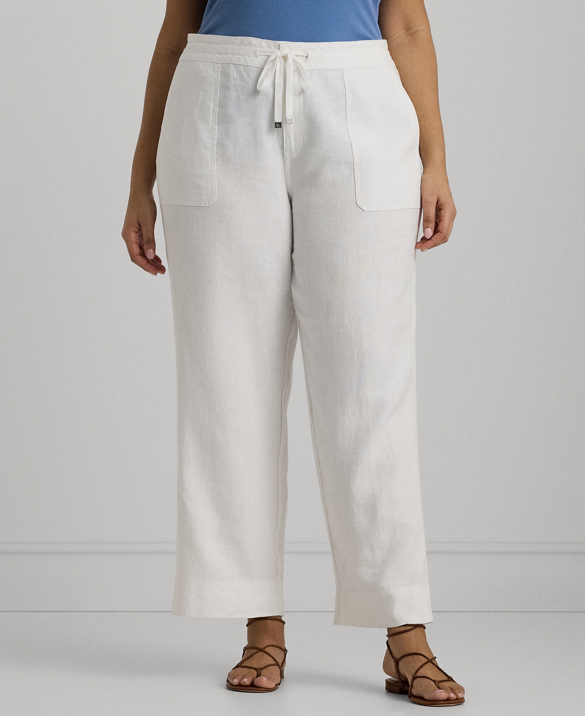 Lauren Ralph Lauren Plus-Size 100 Linen Wide-Leg Pants - White