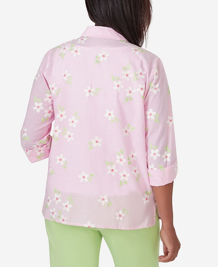 Alfred Dunner Petite Miami Beach Pinstripe Floral Embroidery Blouse ...