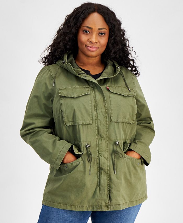 Levi's Plus Size Cotton Hooded Military Zip-Front Jacket - Macy's