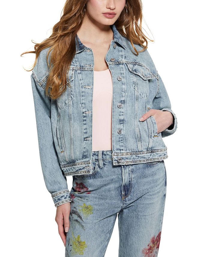 GUESS Women's Clara Printed-Back Denim Jacket - Macy's