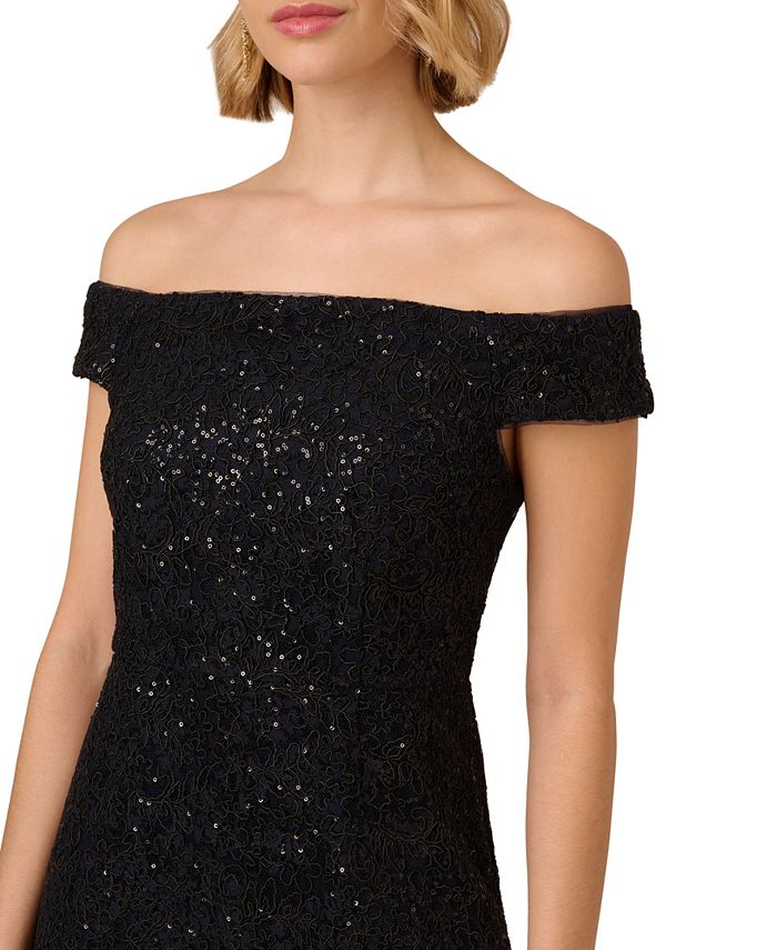 Adrianna Papell Women's Corded Off-The-Shoulder Sequin Gown - Macy's