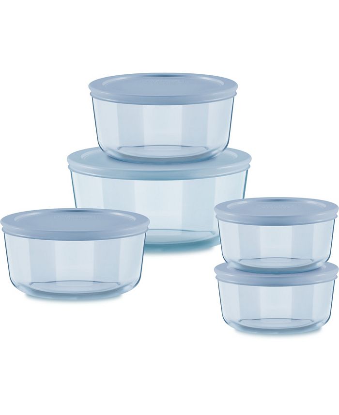 Pyrex Simply Store Tinted 10-Pc Round Storage Set with Plastic Lids ...
