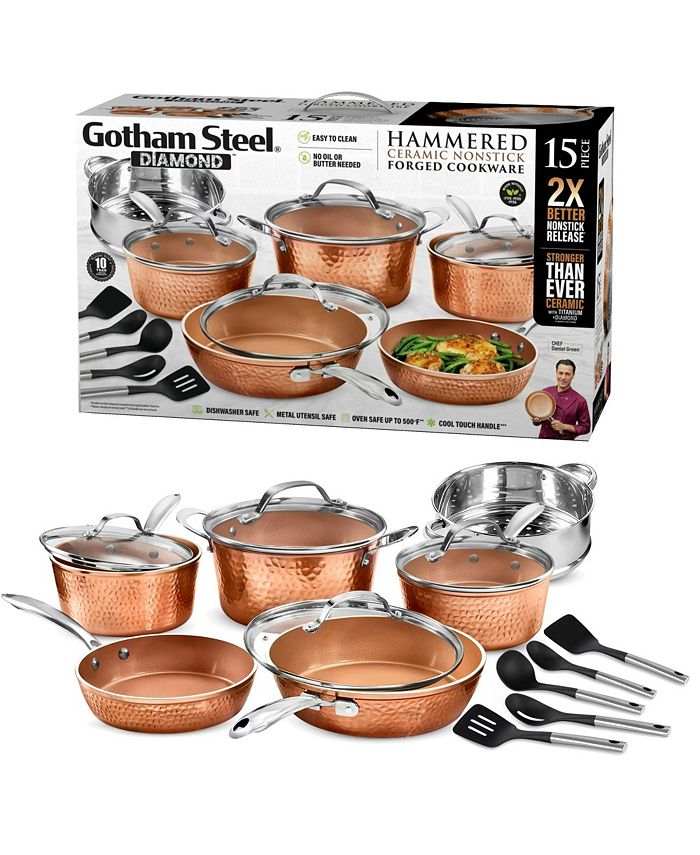 Gotham Steel Hammered Copper 15-Piece Ti-Cerama Nonstick Cookware Set ...