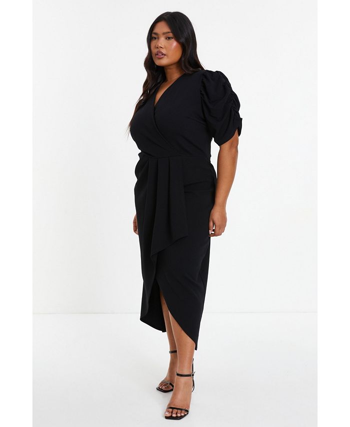 QUIZ Plus Size Wrap Pleated Ruched Sleeve Midi Dress - Macy's