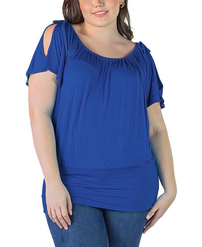 24seven Comfort Apparel Plus Size Short Sleeve Split Shoulder Top - Macy's