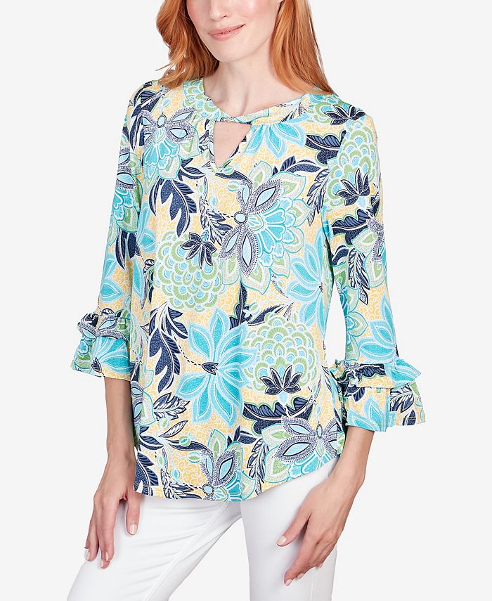Ruby Rd. Petite Seaside Floral Puff Print Top - Macy's