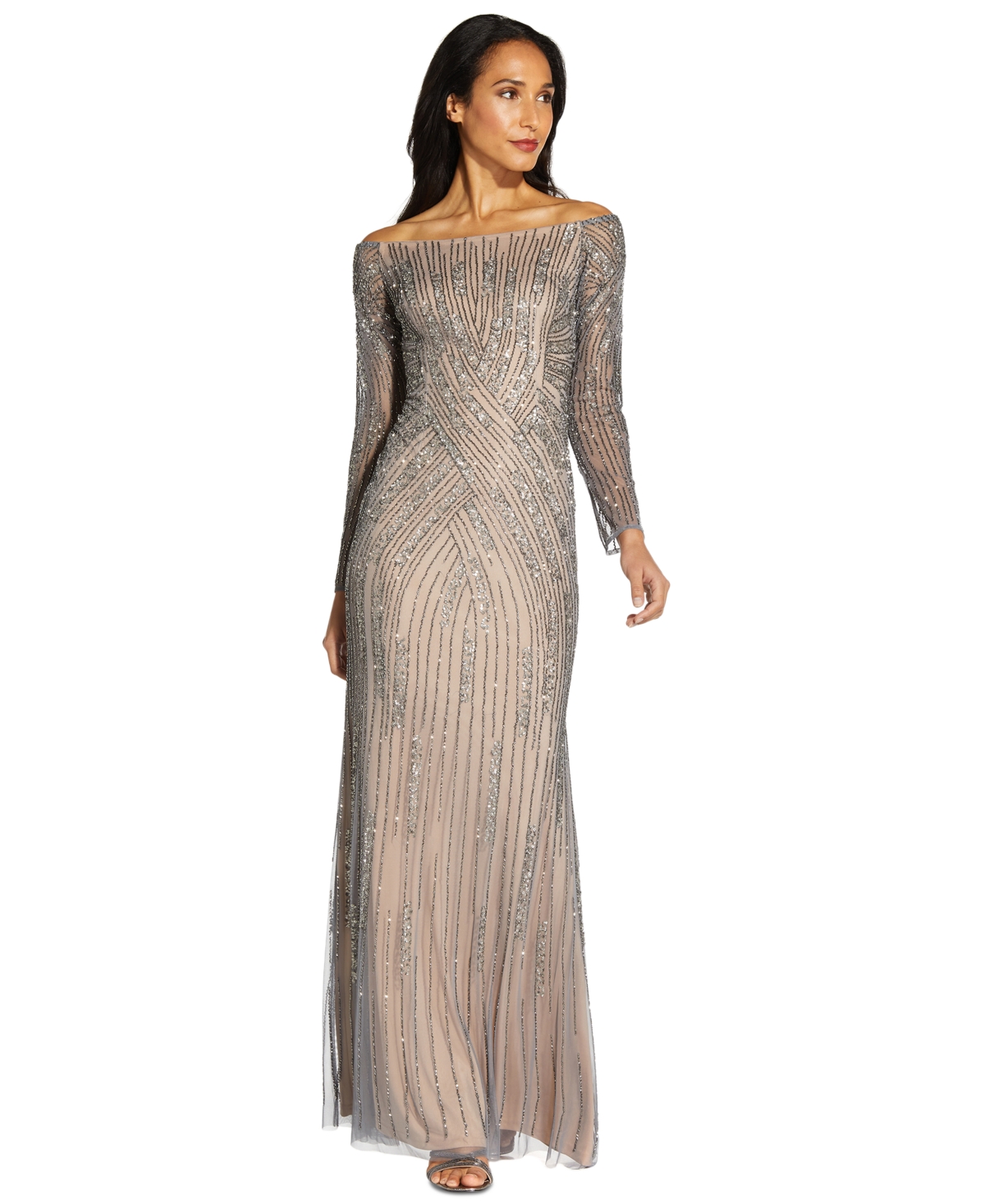 Click here for Adrianna Papell Sequin Off-The-Shoulder Gown - Ste... prices