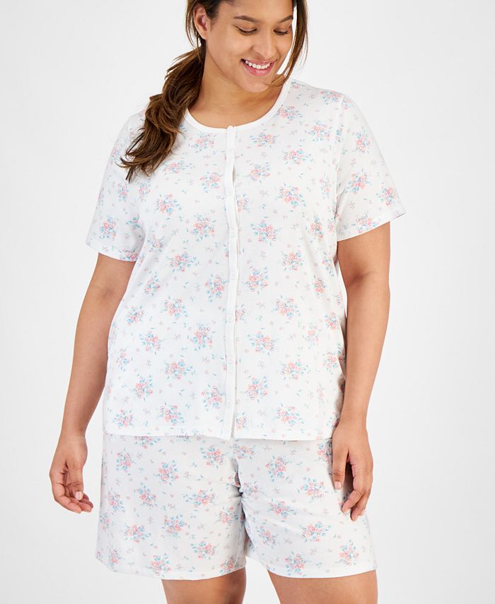 Charter Club Plus Size Cotton Floral Bermuda Pajamas Set, Created for ...