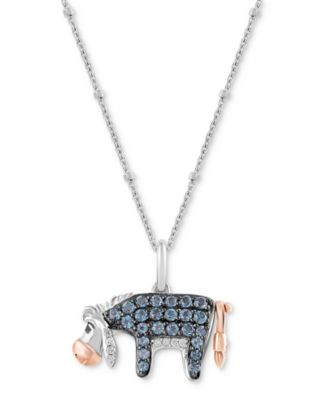 Disney London Blue Topaz 5 8 ct. t.w. Diamond 1 20 ct. t.w. Eeyore 18 Pendant Necklace in Sterling Silver 14k Rose Gold Plate