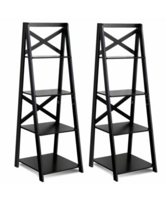 2 Pieces 4-Tier Wood Display Storage Bookshelf Set - Macy's