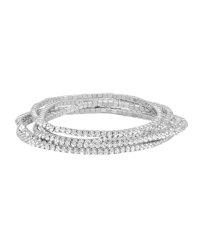 ADORNIA Silver-Plated Multi Stretch Crystal Bracelet Set - Macy's