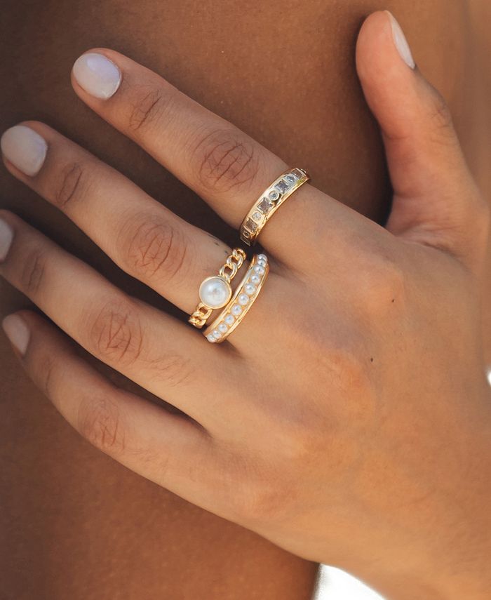 Sterling Forever Cubic Zirconia Genuine Shell Pearl Kimber Stacking 3 ...