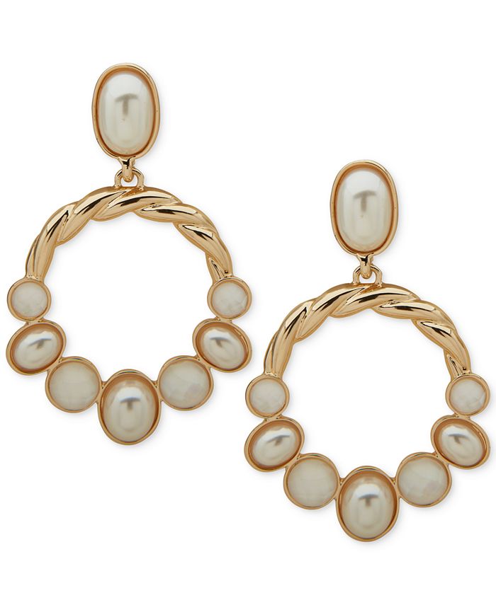Anne Klein Gold-Tone White Stone & Mother-of-Pearl Open Drop Earrings ...