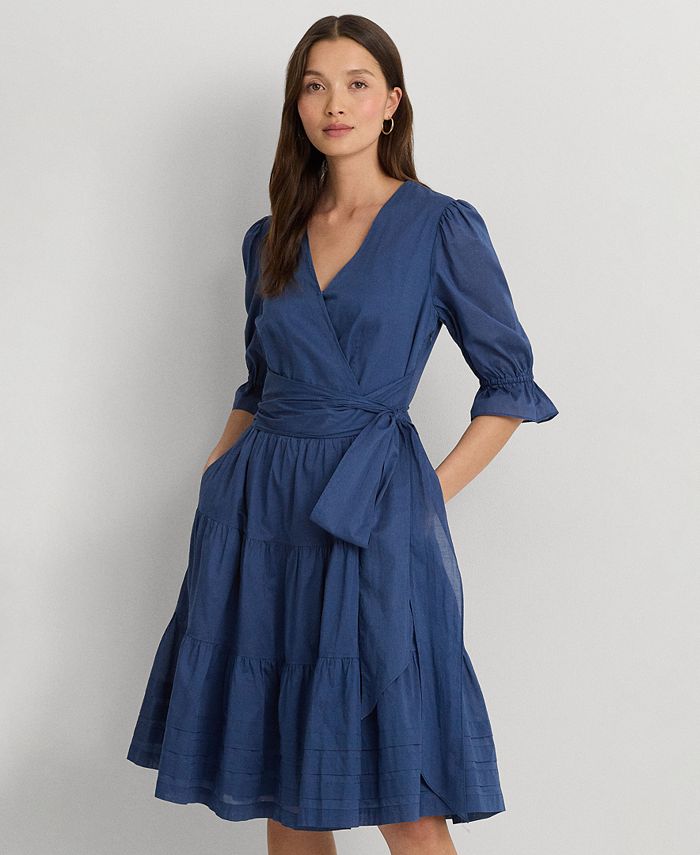 Lauren Ralph Lauren Women's Tie-Front Cotton Voile Surplice Dress - Macy's