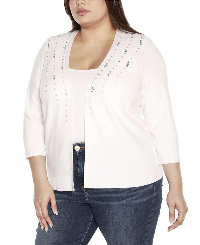 Belldini Black Label Plus Size Rhinestone Embellished Open-Front ...