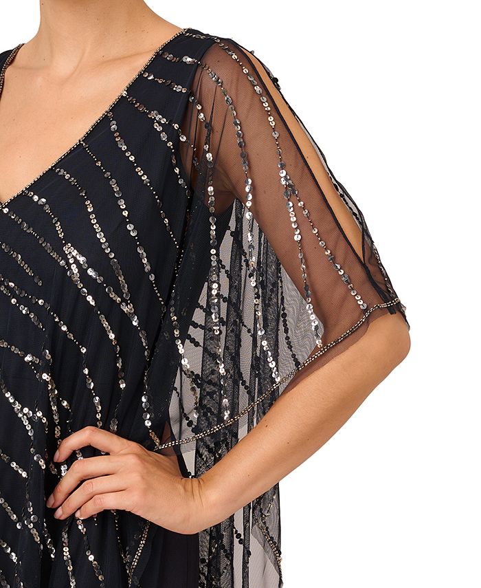 Adrianna Papell Women's V-Neck Beaded Popover Gown - Macy's