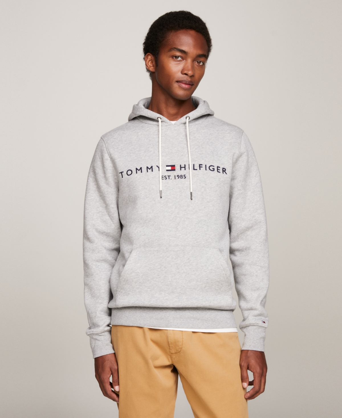 Tommy Hilfiger Mens Embroidered Logo Hoodie - Cloud Heather