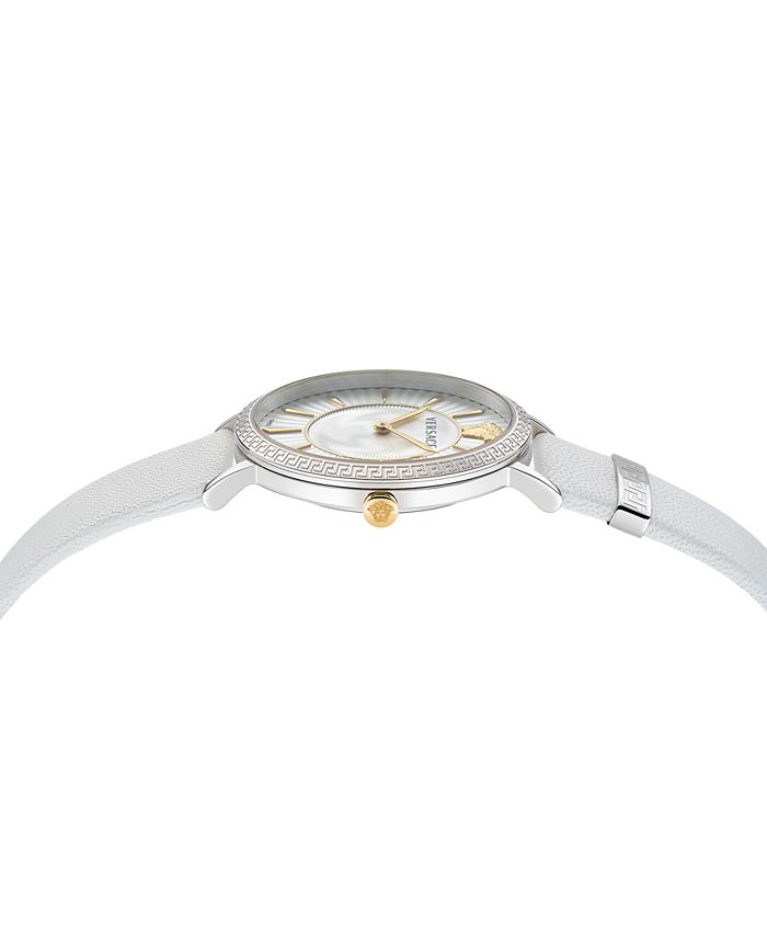 Versace Women's Swiss White Leather Strap Watch 38mm - Macy's
