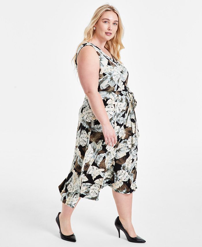 Kasper Plus Size Rhonda Printed Tie-Waist Fit & Flare Dress - Macy's