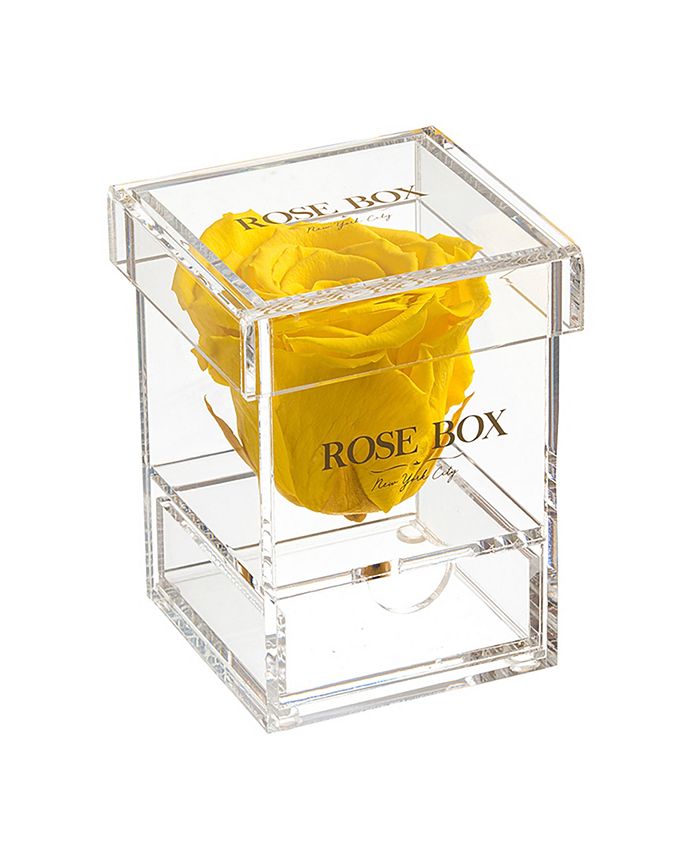 Rose Box NYC Jewelry box of Bright Yellow Long Lasting Preserved Real ...