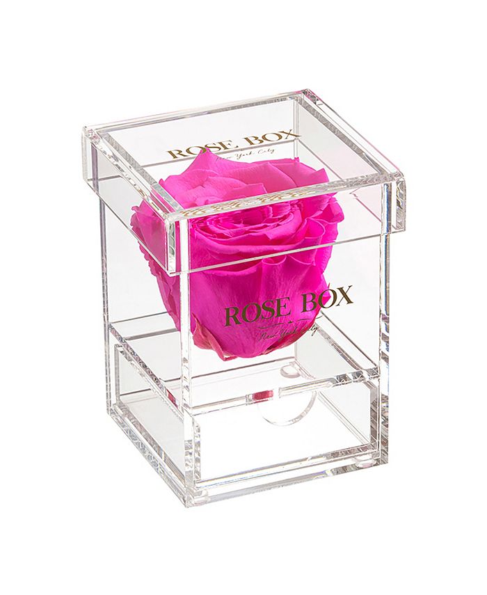 Rose Box NYC Jewelry box of Neon Pink Long Lasting Preserved Real Rose ...