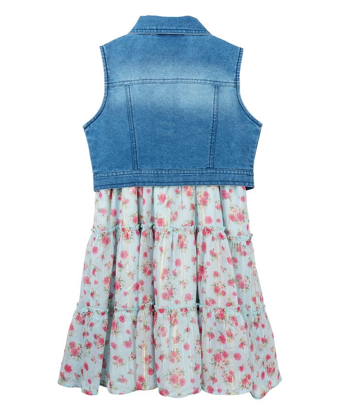 Rare Editions Big Girls Denim Vest Dress Outfit with Necklace, 3 PC ...