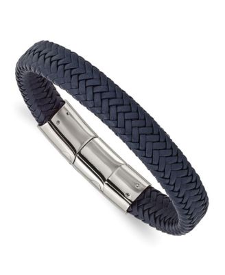Chisel Stainless Steel Navy Blue Leather Bracelet - Macy's