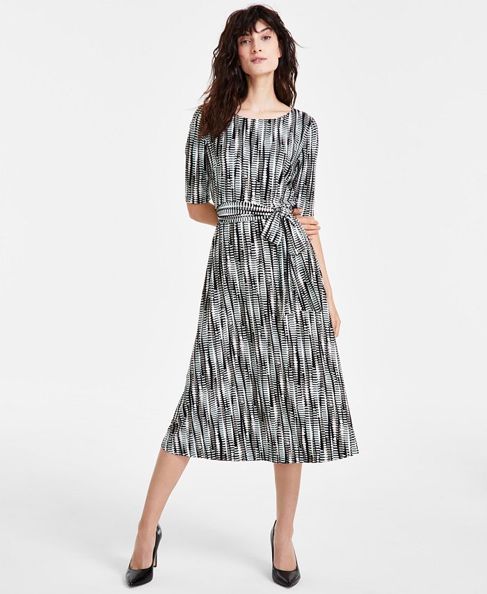 Kasper Womens Printed Elbow Sleeve Midi Dress Macys