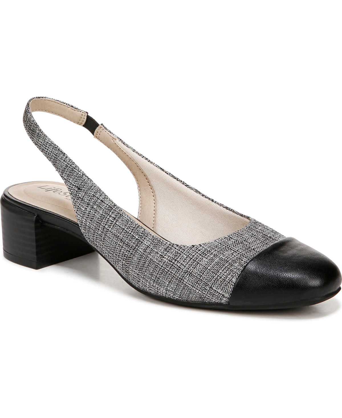 LifeStride Women's Becoming Round Cap Toe Block Heel Slingback Pumps ...