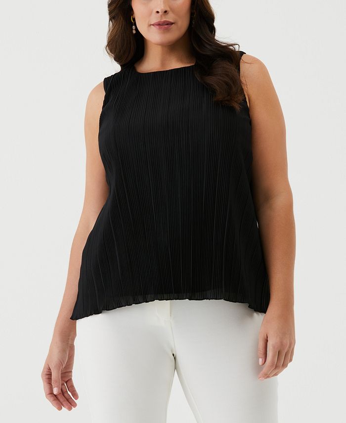 ELLA Rafaella Plus Size Lined Sleeveless Plisse Top - Macy's