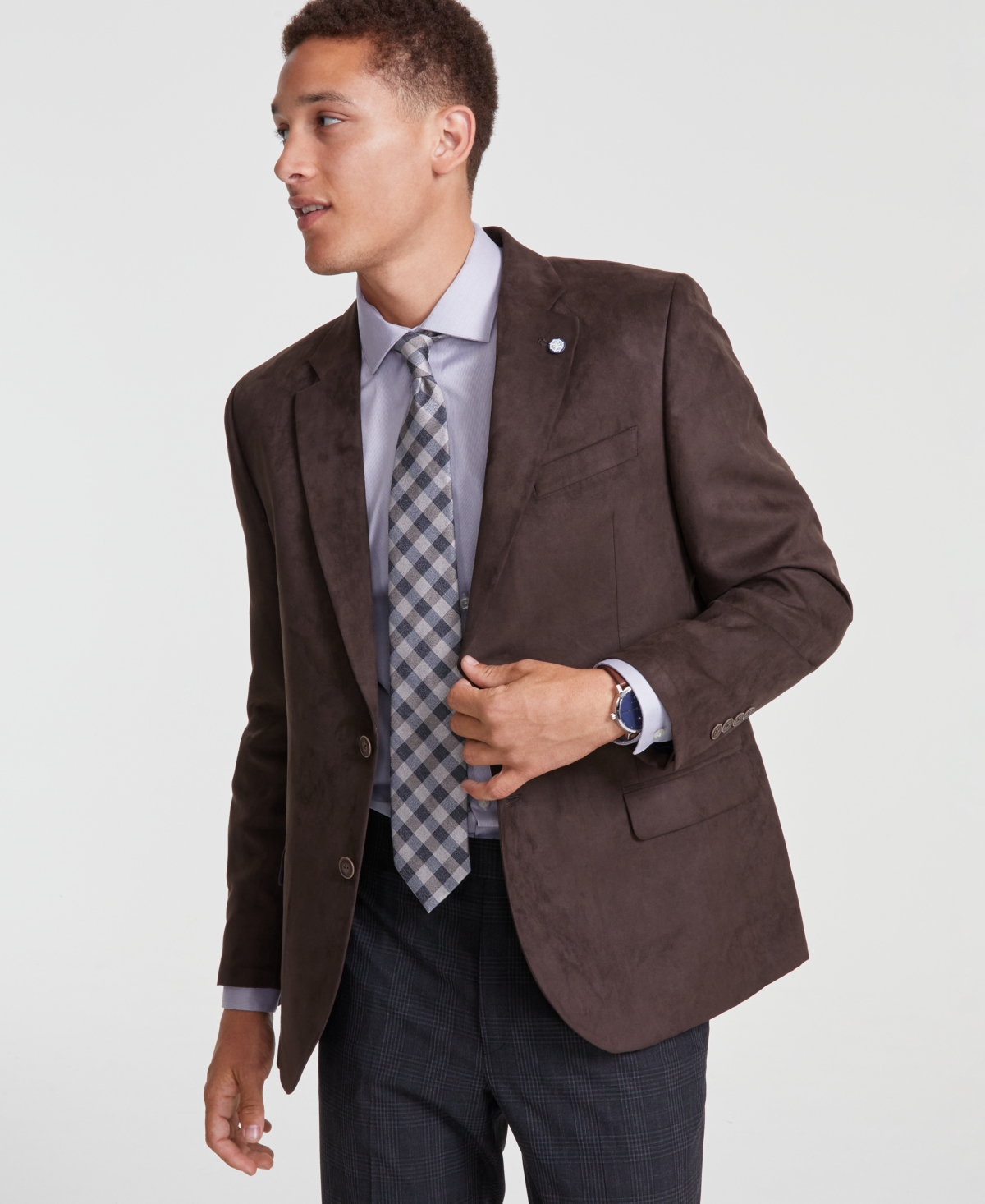 Nautica Mens Modern-Fit Faux-Suede Sport Coat - Brown