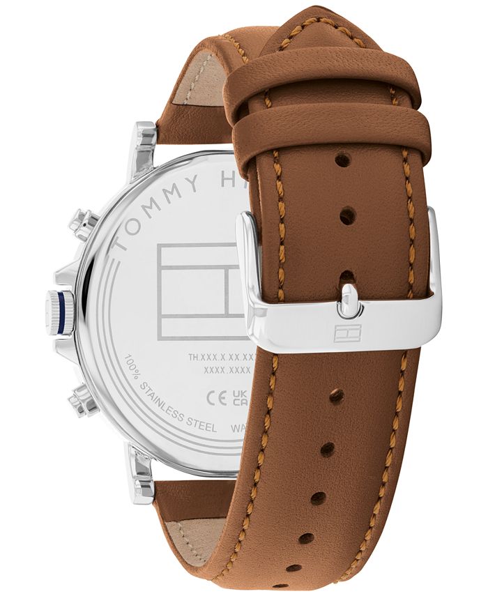 Tommy Hilfiger Men's Multifunction Brown Leather Watch 44mm - Macy's