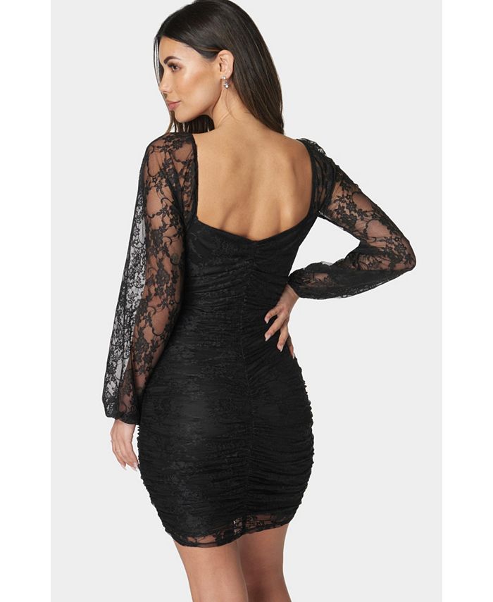 Bebe Women's Lace Square Neck Ruch Dress - Macy's