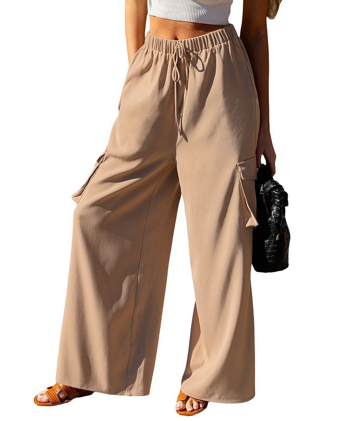 CUPSHE Women's Tan Elastic Waist Wide Leg Beach Pants - Macy's