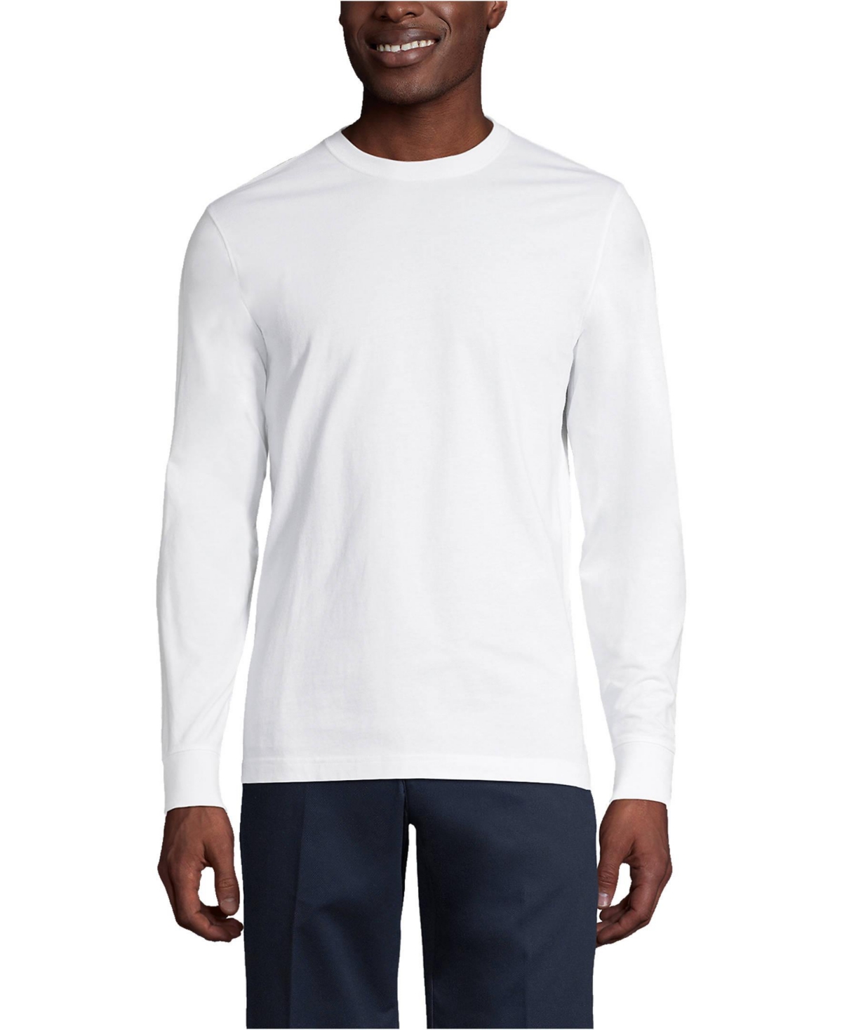 Click here for Lands End Mens Long Sleeve Essential T-shirt - Whi... prices