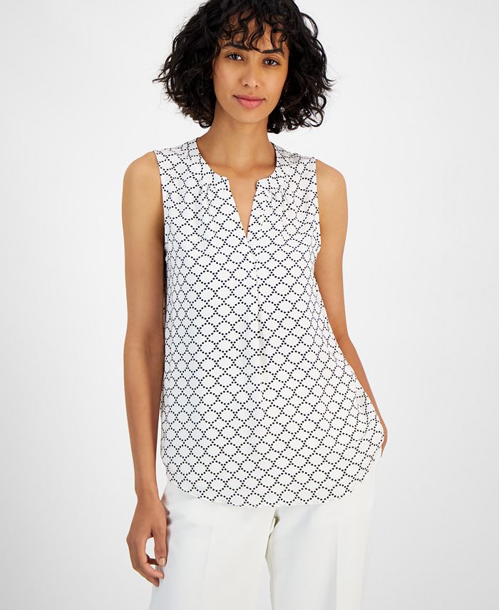 T Tahari Women's Printed Split-Neck Sleeveless Top - Macy's